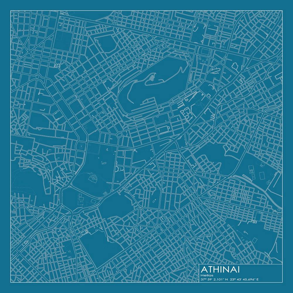 Athinai, Hellas, (Athens, Greece) City Map Blueprint Design Art Print ...