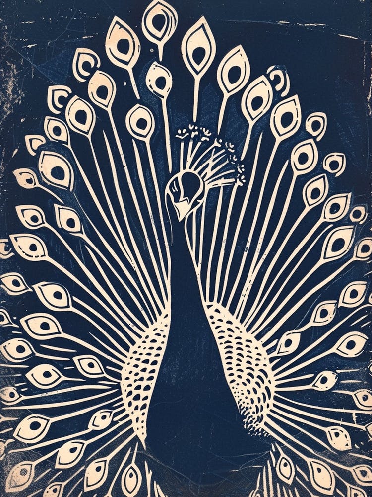 Peacock Feathers Out Linocut Inspired 1 Art Print by Featherline – Fy!
