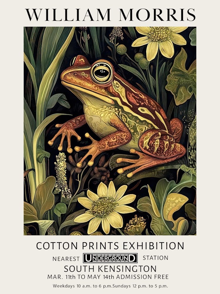 William Morris Frog Toad Red Green Vintage Exhibition Art Print by ...