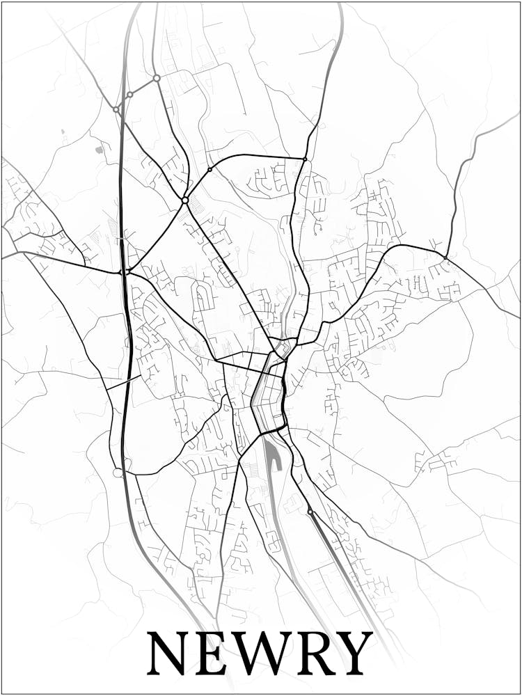 Newry, Northern Ireland, Uk, City Map, Black And White Fade Design Art ...