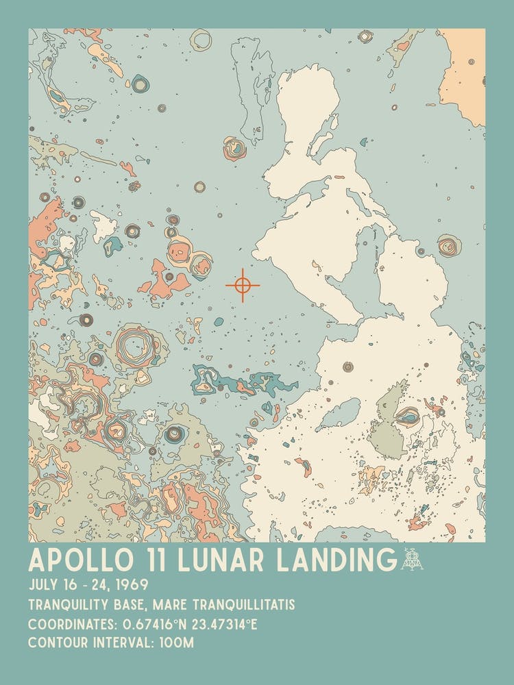 Apollo 11 Lunar Landing Site Vintage Moon Map Art Print by Counter ...