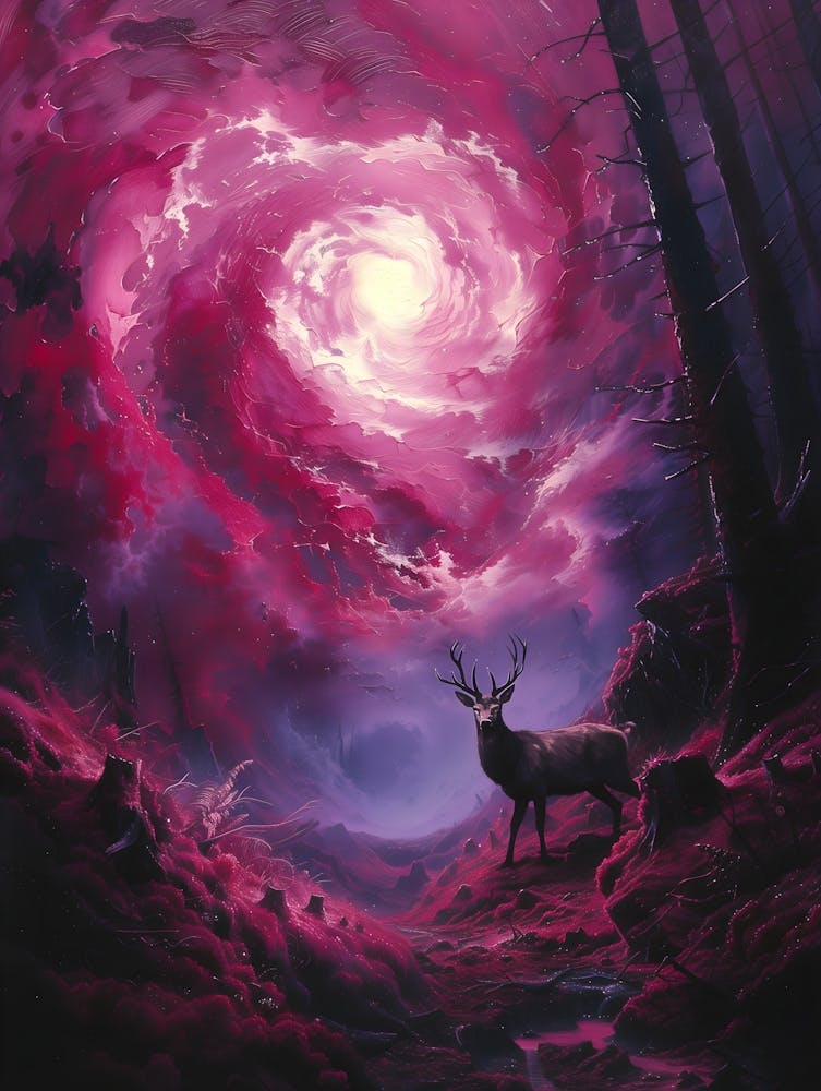 Deer In The Night Sky Bichromatic, Surrealism, Impressionism Art Print ...