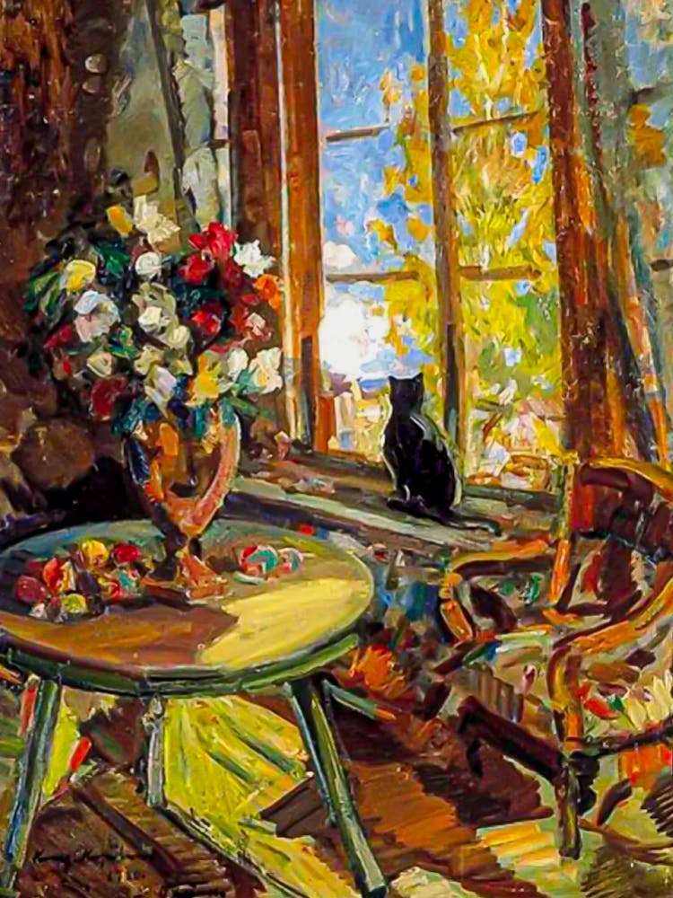 Black Cat on a Windowsill 1902 by Konstantin Korovin (Russian, 1861 ...