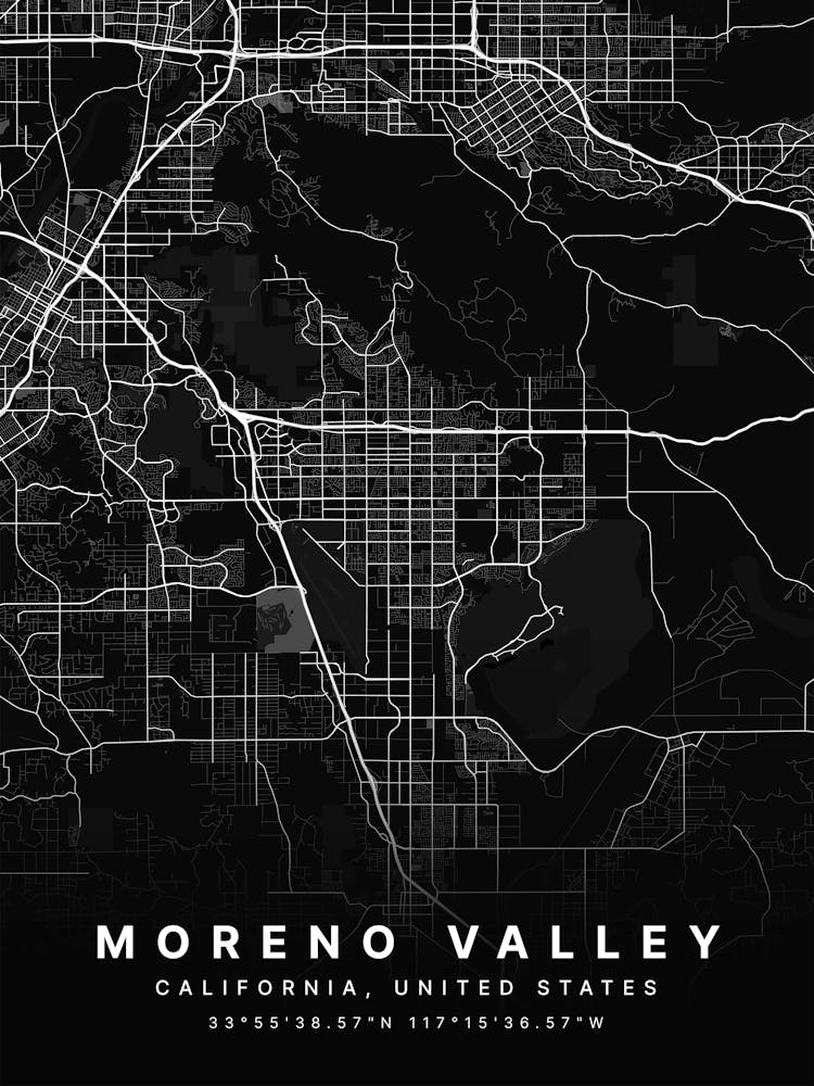 Moreno Valley California USA Black Map Art Print by The Map Merchant – Fy!