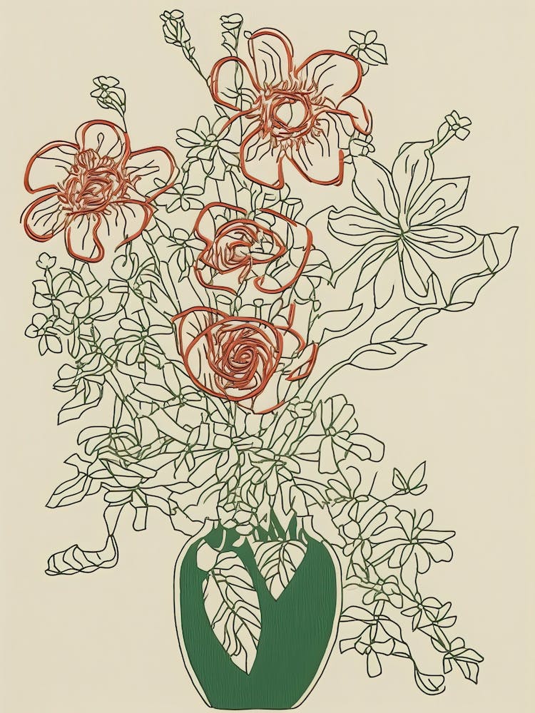 Floral Still Life Sketch Line Art 17 Art Print by Fusion Designs – Fy!