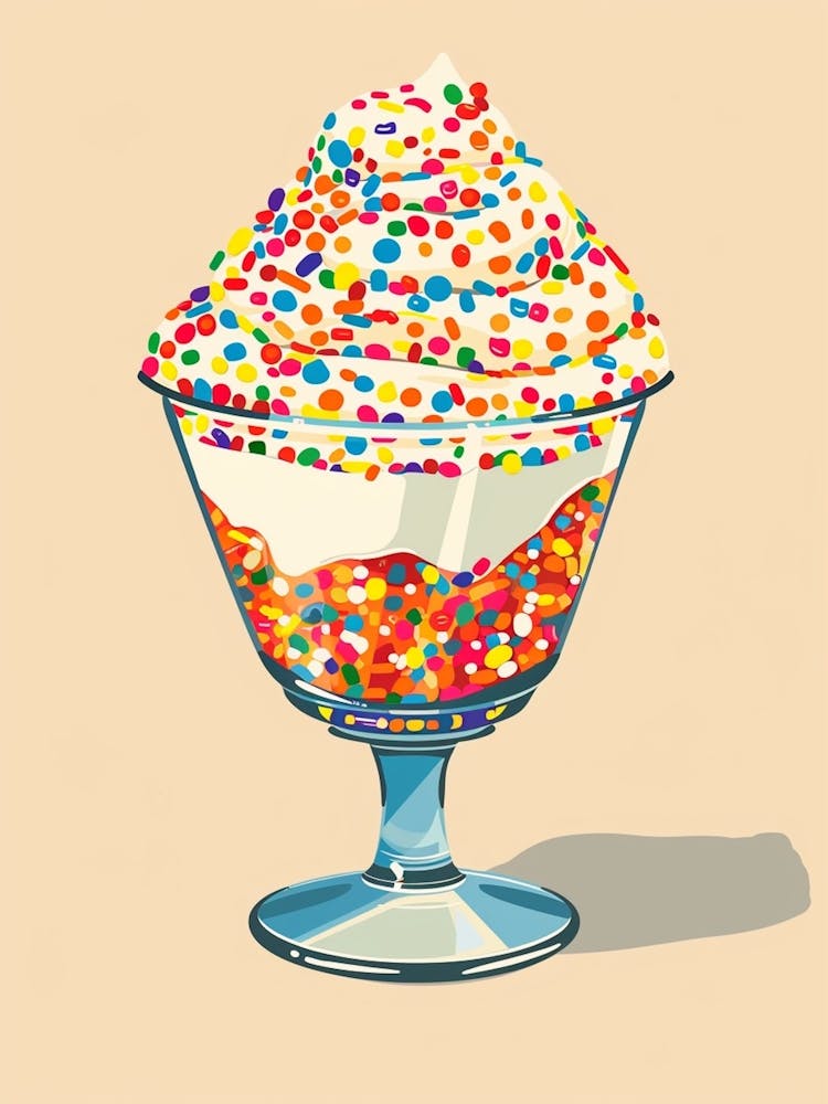 Trifle With Rainbow Sprinkles Beige Illustration 4 Art Print by Pudding ...