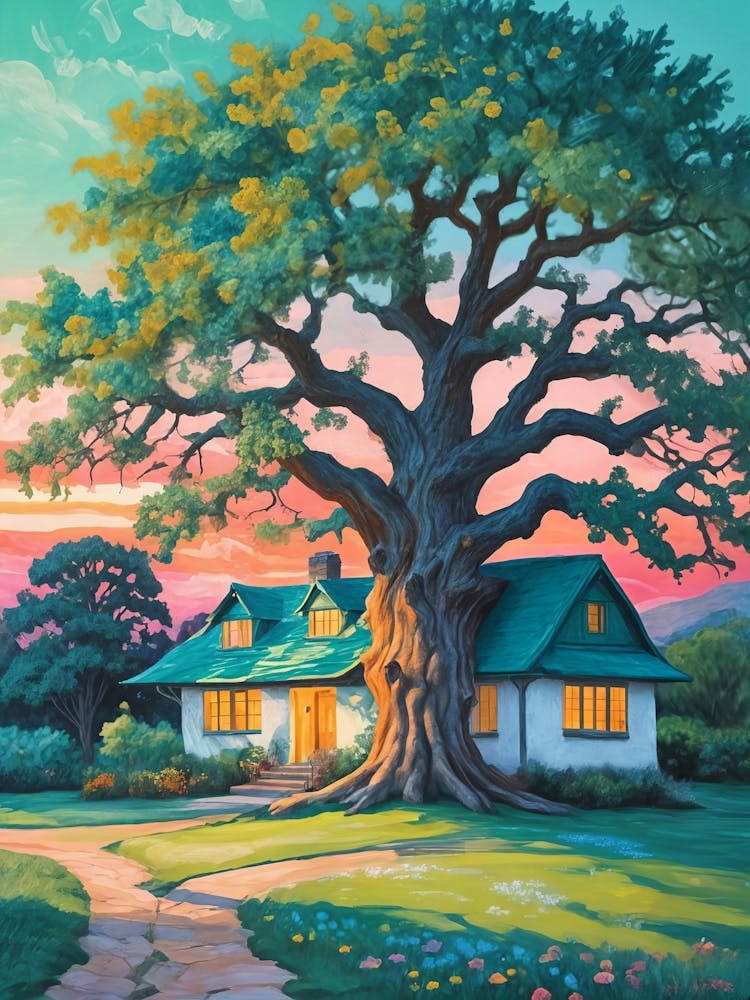 Oak Tree Cottage Art Print by Daydream Pacific – Fy!