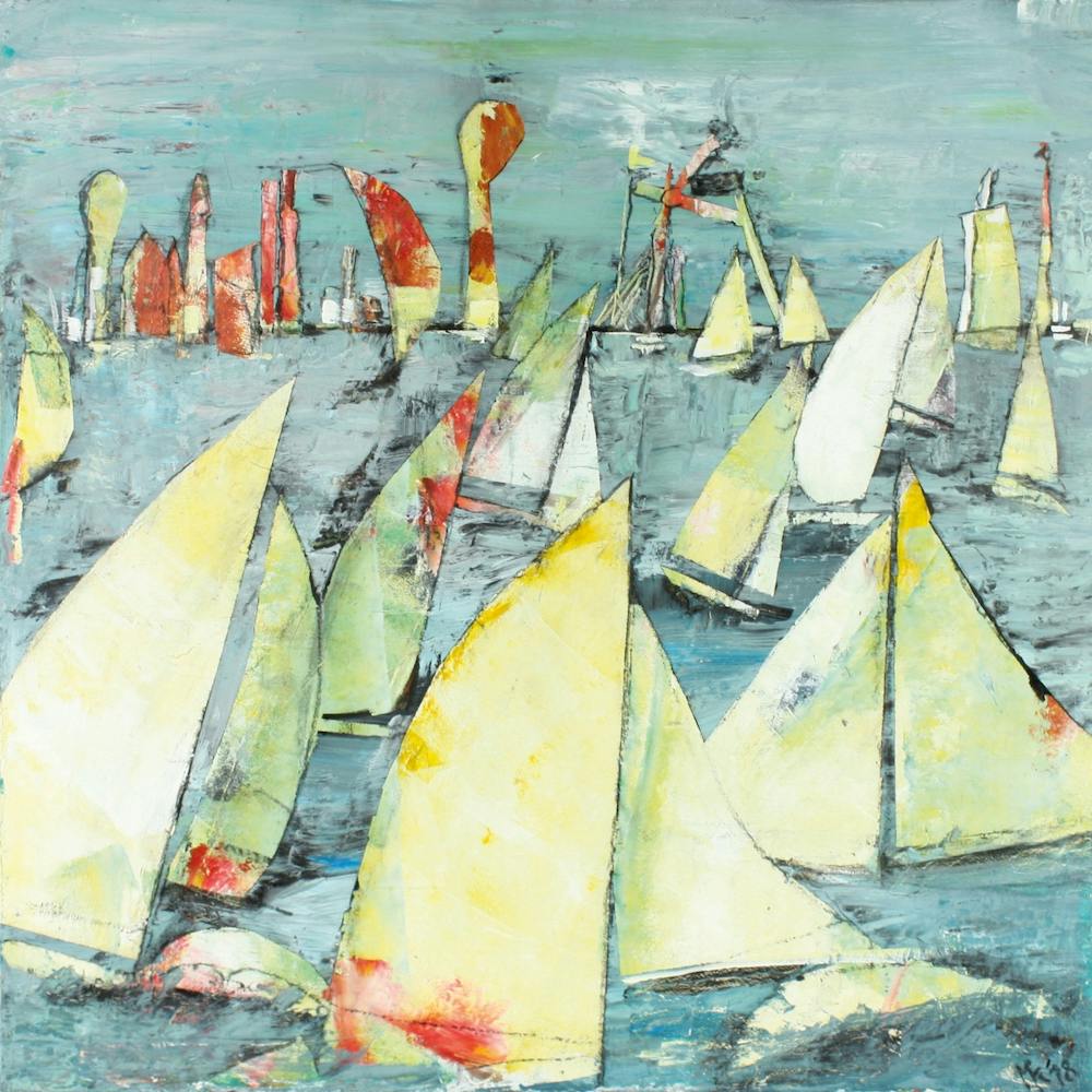 Yellow And Red Sails Square Art Print by Monika Krömer – Fy!