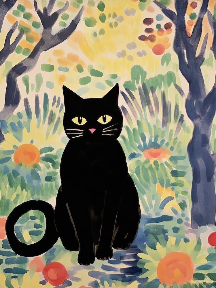 Henri Edmond Cross Style Cat In A Flower Garden 3 Art Print by Mambo – Fy!