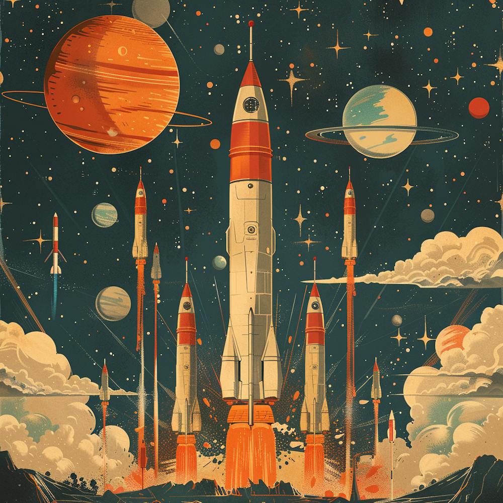 Retro Space Rockets Art Print by AI & Designs by Nina – Fy!