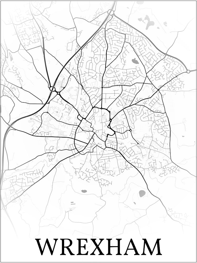 Wrexham, Wales, Uk, City Map, Black And White Fade Design Art Print by ...