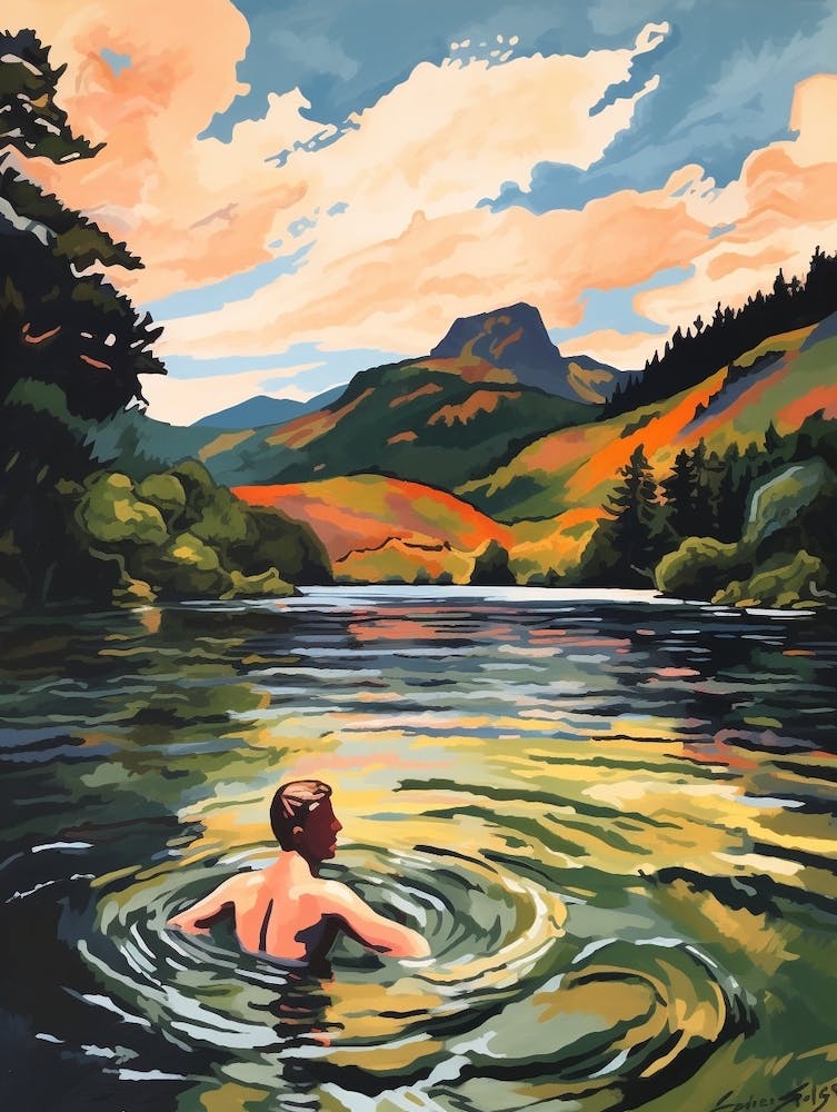 Wild Swimming At Loch Achray Scotland 3 Art Print by Travel Poster ...