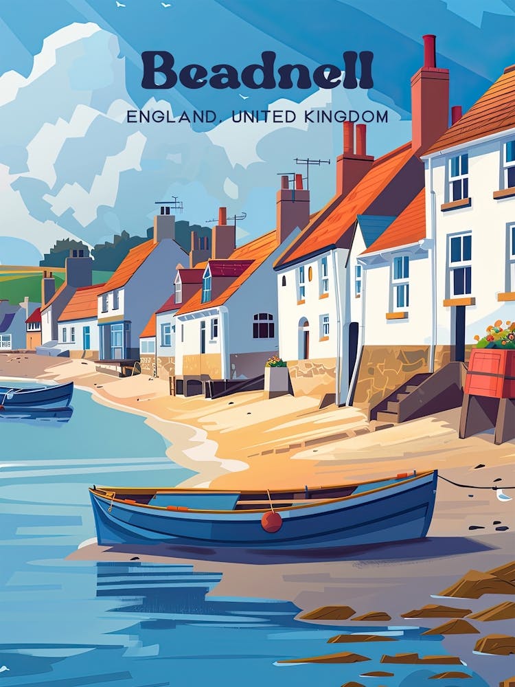 Beadnell England Northumberland Digital Travel Illustration Art Print ...
