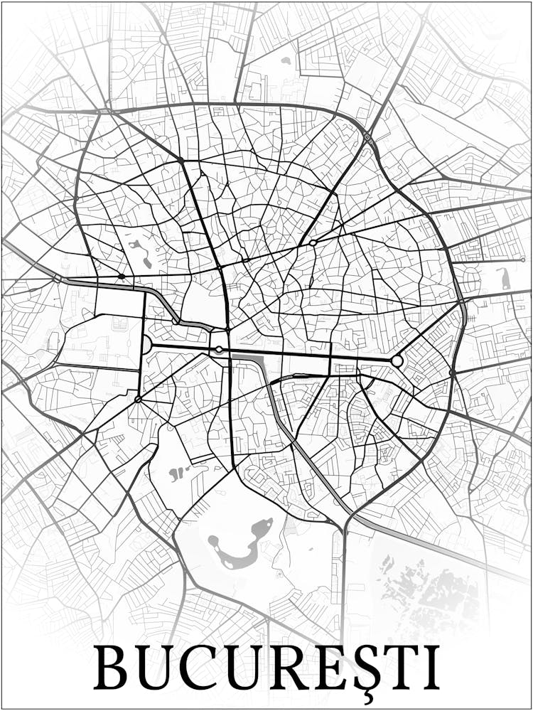 București, Romania, City Map, Black And White Fade Design Art Print by ...