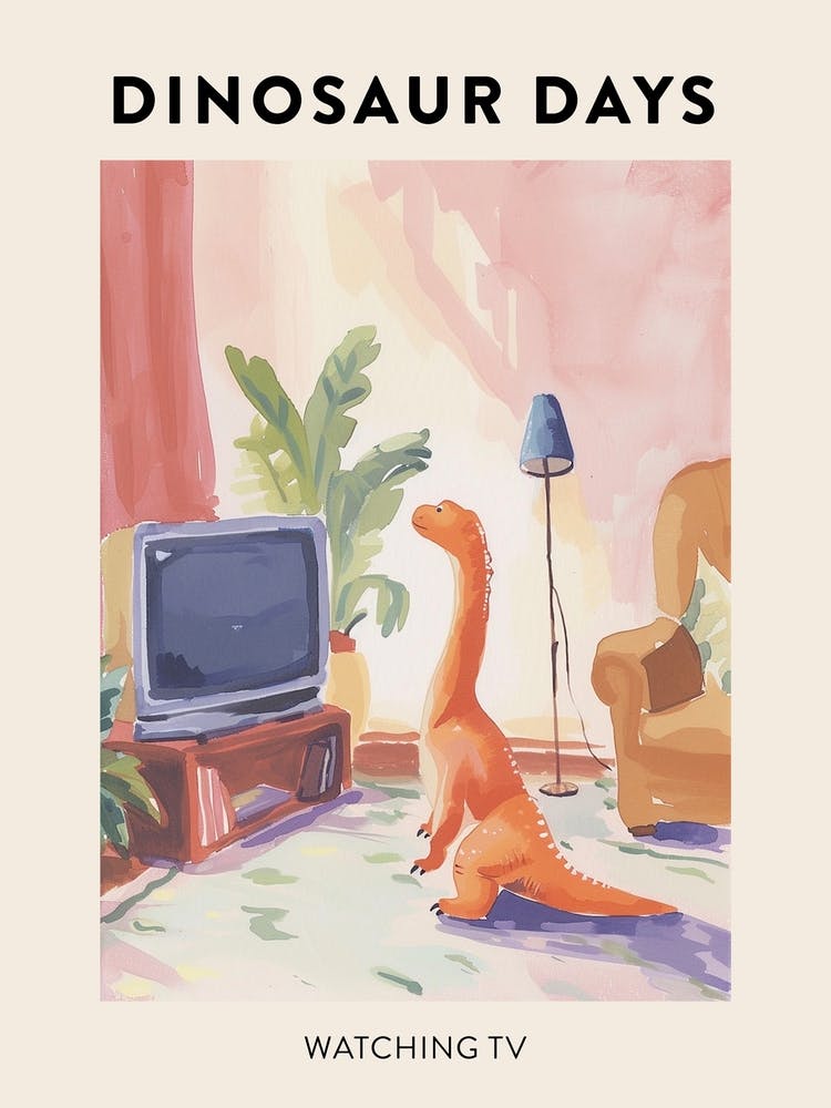 Watching Tv Dinosaur Poster Art Print by Dino Delights – Fy!