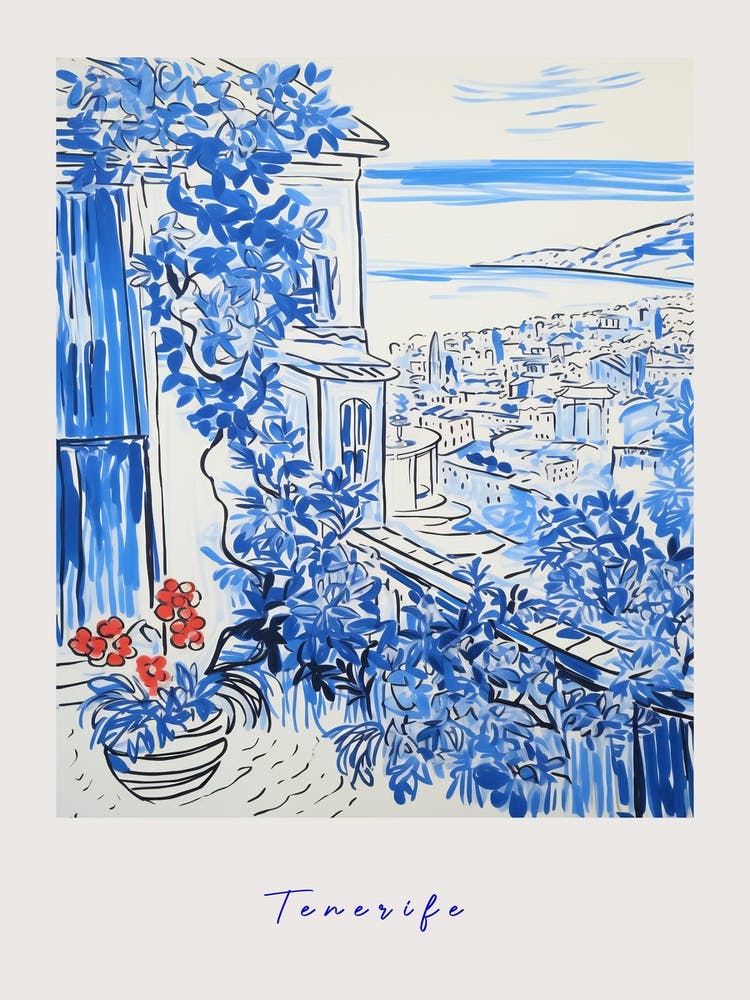 Tenerife Spain Mediterranean Blue Drawing Poster Art Print by MedArt – Fy!