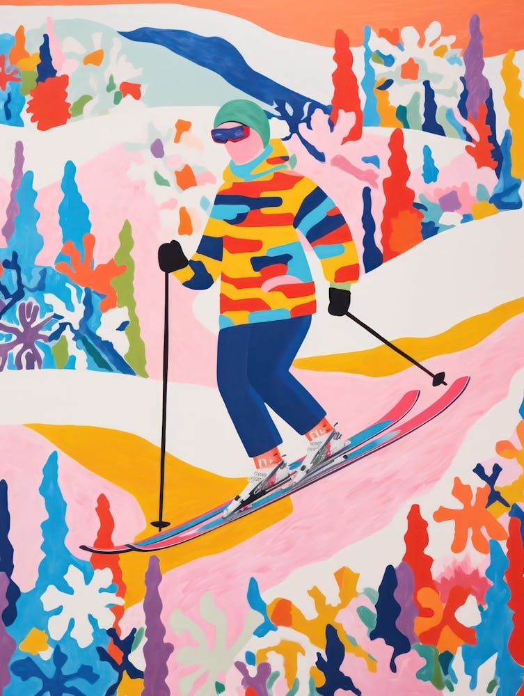 Skier Matisse Style Winter Snow Painting Art Print by Mambo – Fy!