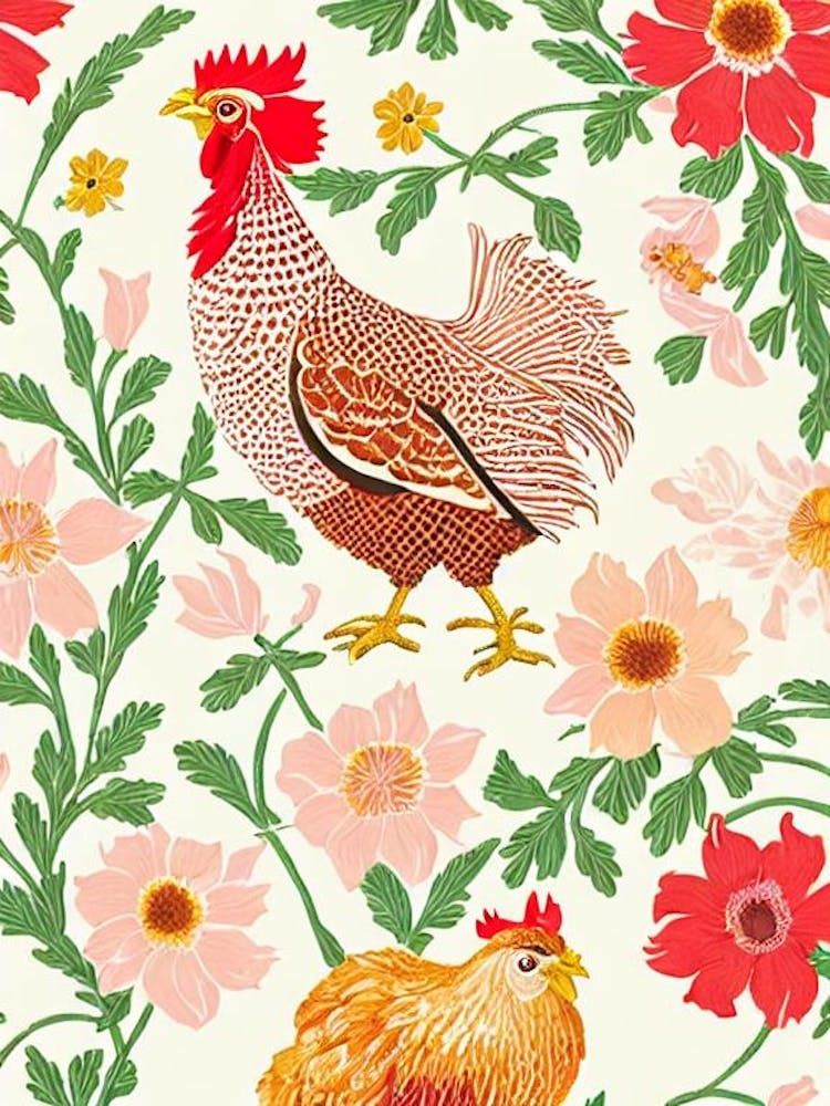 Chicken 4 William Morris Style Bird Art Print by Featherline – Fy!
