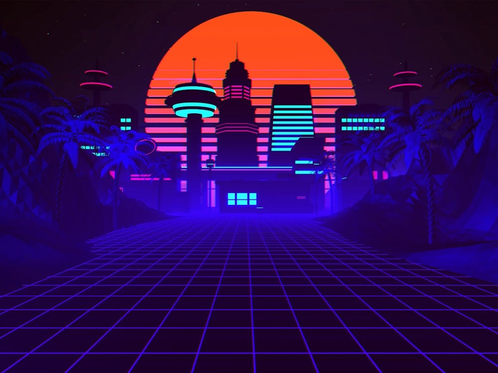 80s Cityscape - Synthwave Neon City 1 Art Print by Fy!