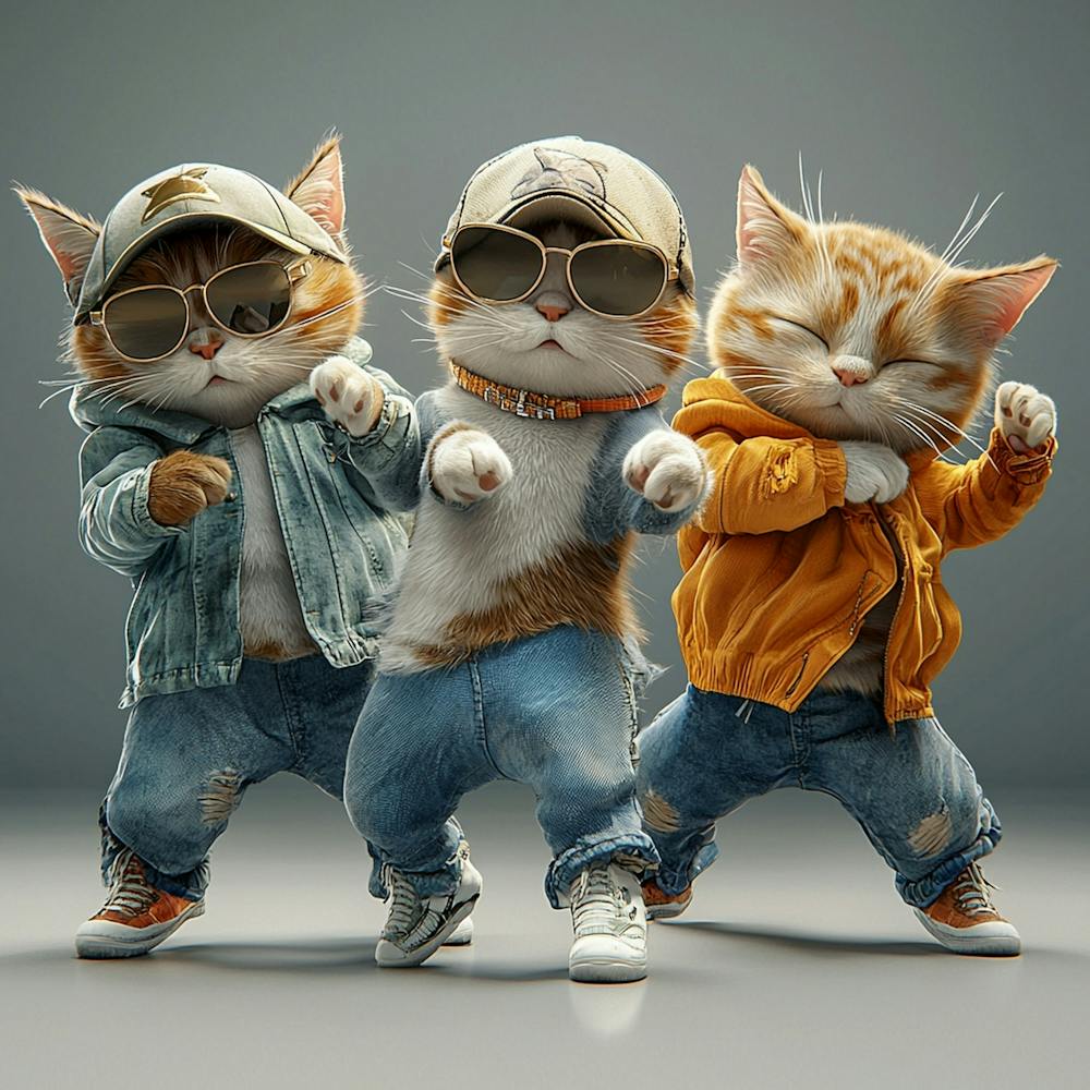 Cartoon Cats Break Dancing In Studio Art Print by Maxleron – Fy!