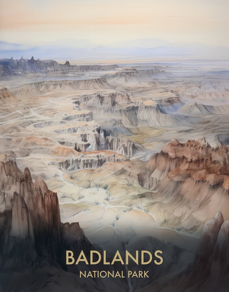 Badlands National Park Watercolour Vintage Travel Poster 1 Art Print by ...