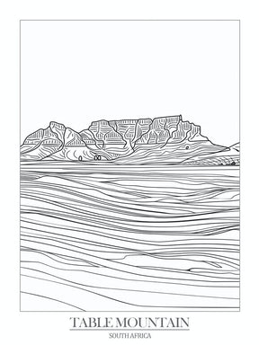 Table Mountain South Africa Line Drawing 6 Poster Art Print by Pixel ...
