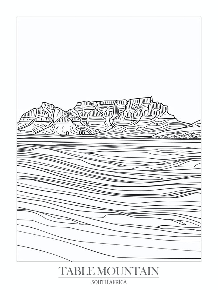 Table Mountain South Africa Line Drawing 6 Poster Art Print by Pixel ...