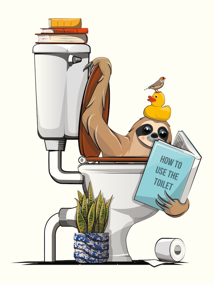 Sloth In Toilet, in the Bathroom Art Print by Wyatt 9 – Fy!