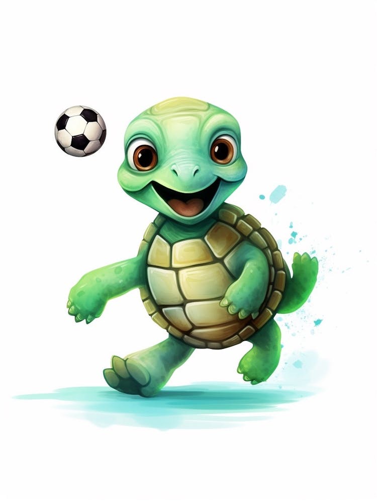 Baby Turtle Playing Football Art Print by Marine Masterpieces – Fy!