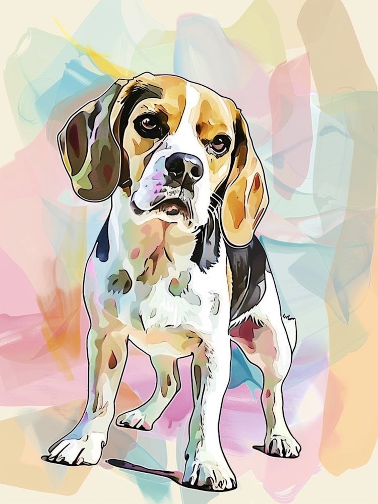 Pastel Beagle Dog Watercolour Line Illustration 3 Art Print by Woof and ...