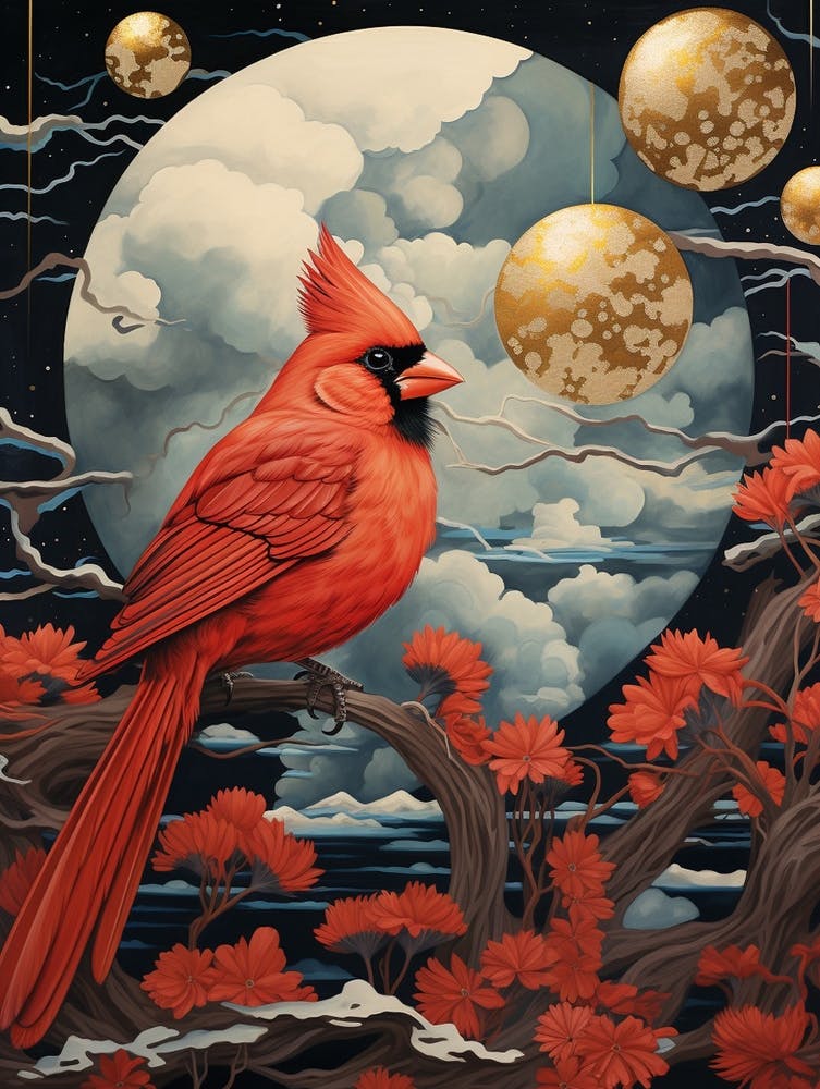 Cardinal 4 Gold Detail Painting Art Print by Feathered Muse – Fy!