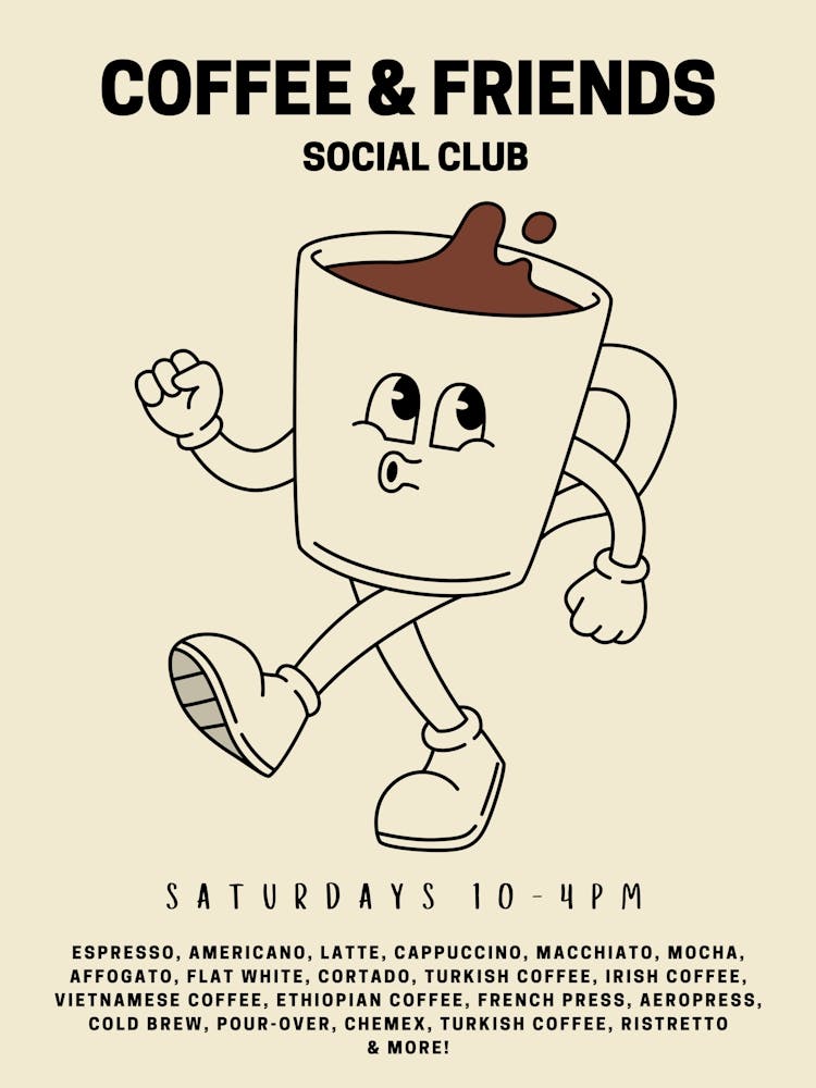 Coffee And Friends Social Club Retro Food Kitchen Art Print by Mambo – Fy!