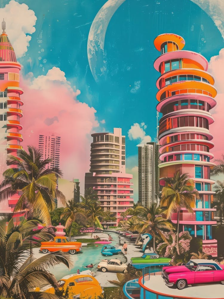 Miami Retro Collage Style 1 Art Print by Cityscape Art Co. – Fy!