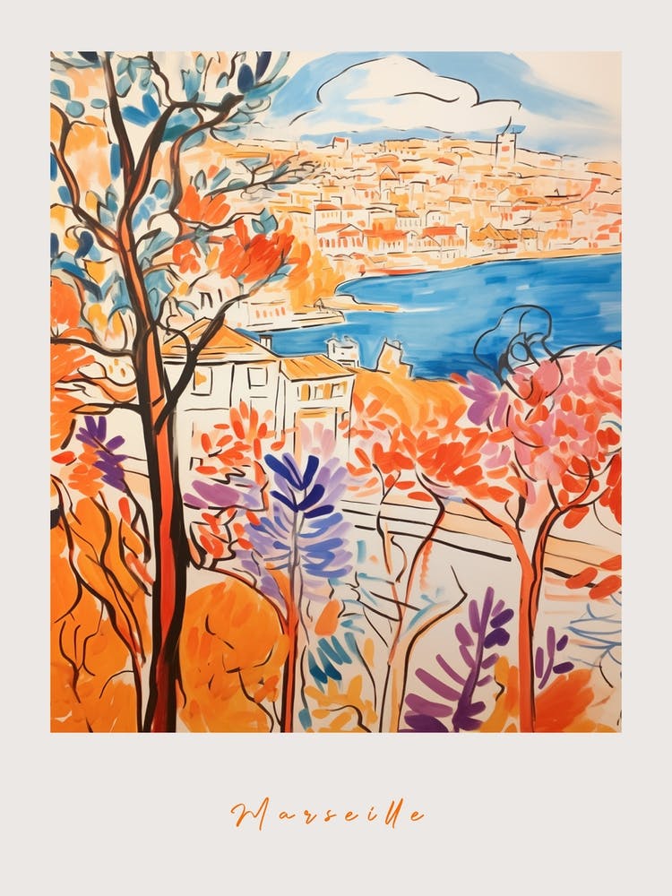 Marseille France 2 Orange Drawing Poster Art Print by MedArt – Fy!