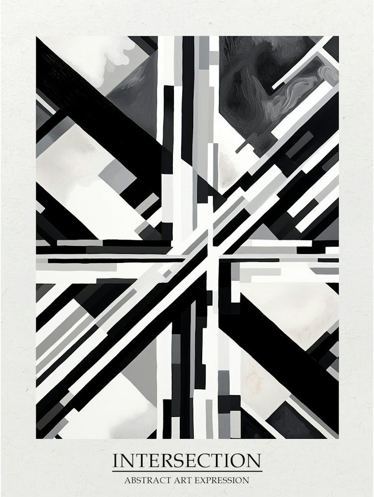 Intersection Abstract Black And White 7 Poster Art Print by Abstract ...