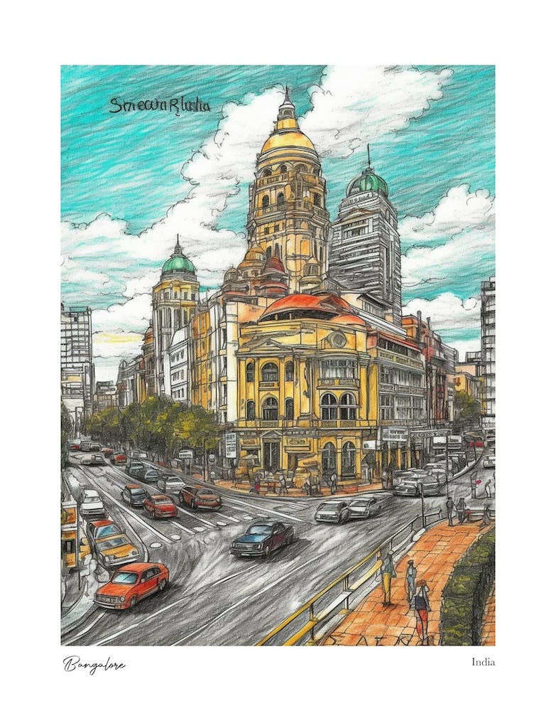 Bangalore India Drawing Pencil Style 1 Travel Poster Art Print by ...