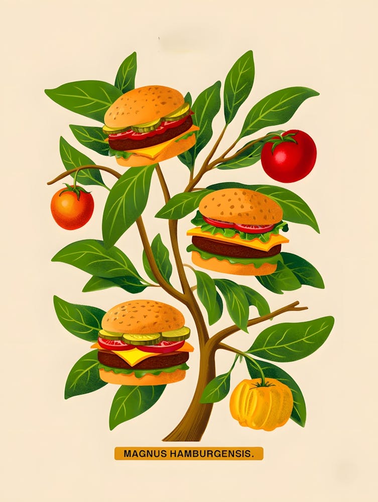 Hamburger Tree - Funny Botanical Illustration of Magnus Hamburgensis ...