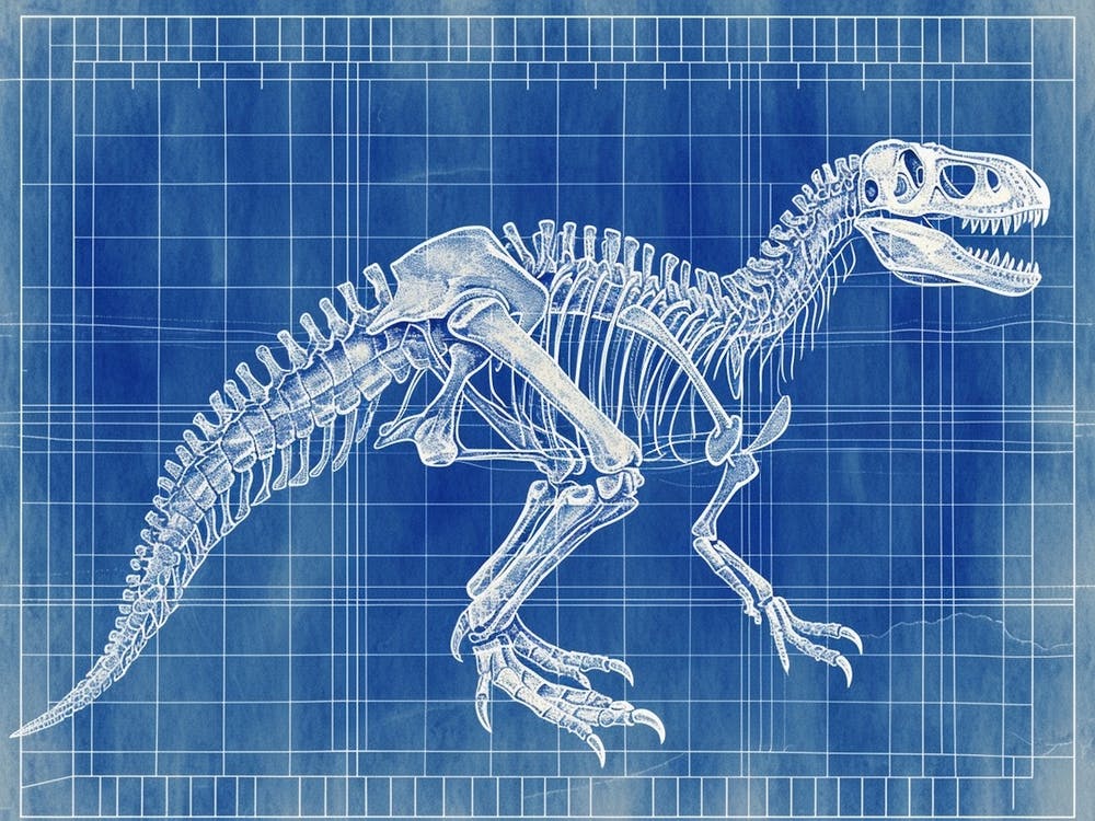 Heterodontosaurus Skeleton Hand Drawn Blueprint 2 Art Print by Dino ...