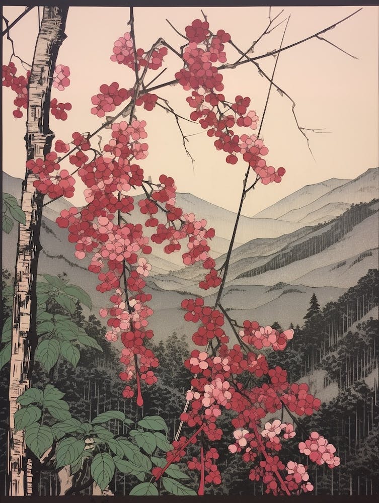 Yama Zakura Mountain Cherry 1 Vintage Botanical Woodblock Art Print by ...