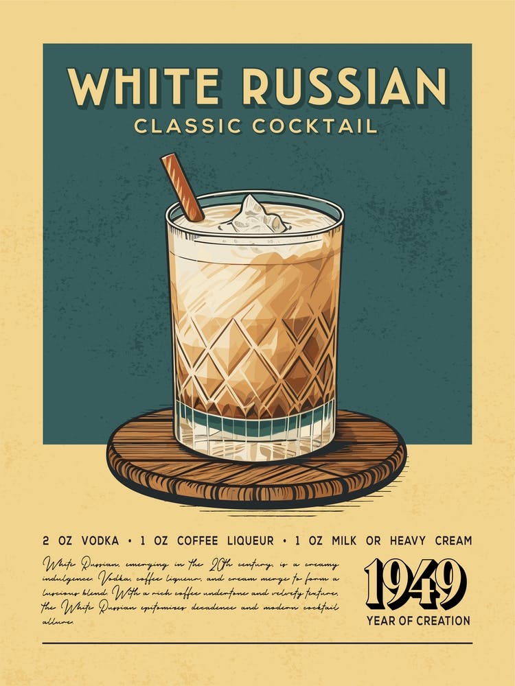 White Russian Classic Cocktail Art Print by Vintaprints – Fy!