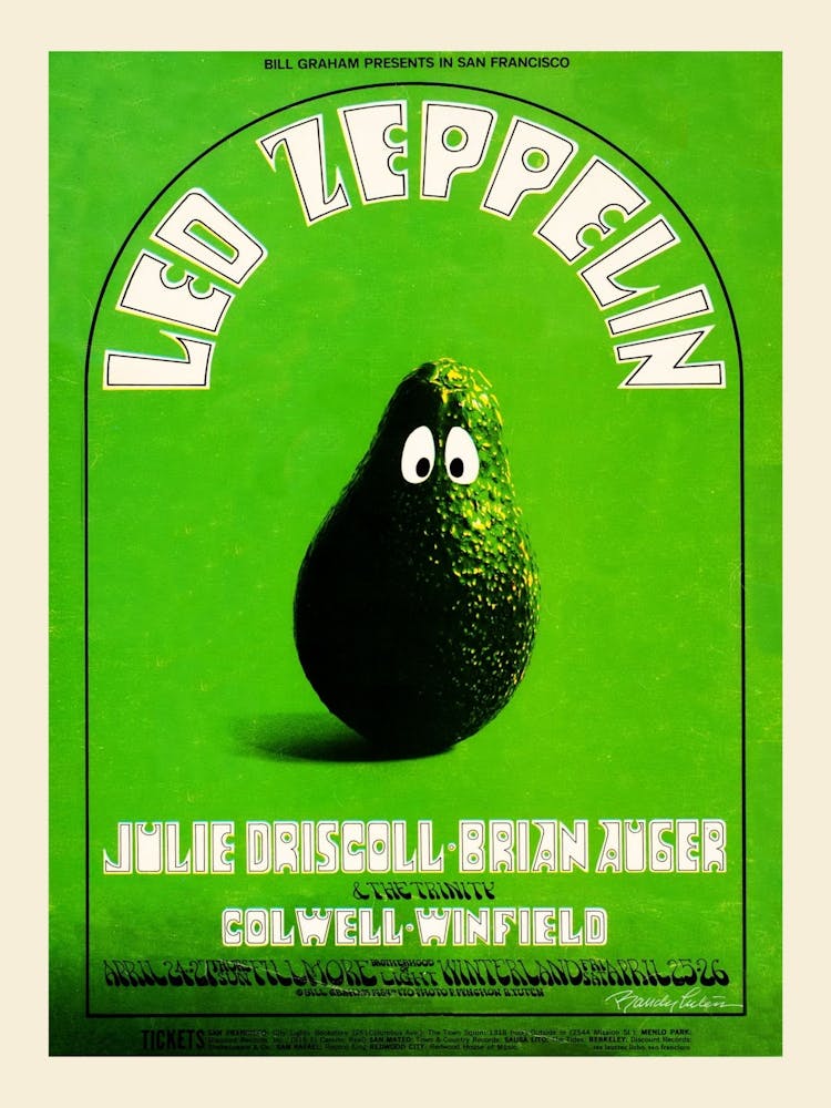 Led Zeppelin Avocado, Randy Tuten, Peter Pynchon Art Print by Fy ...