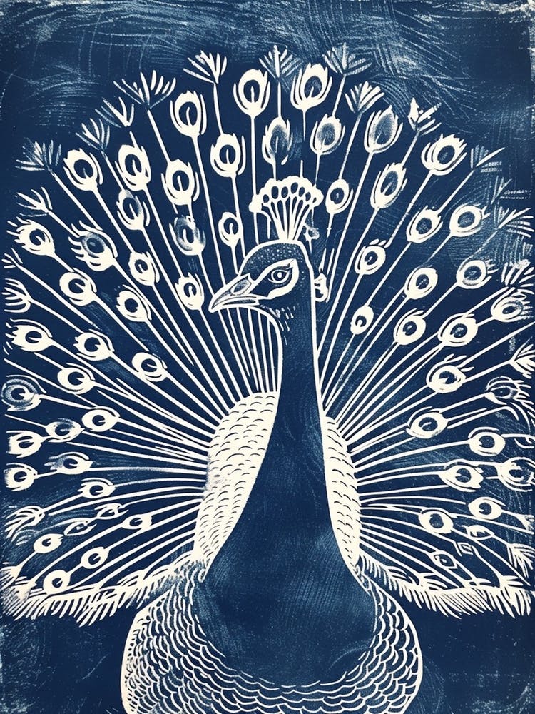 Peacock Feathers Out Linocut Inspired 3 Art Print by Featherline – Fy!