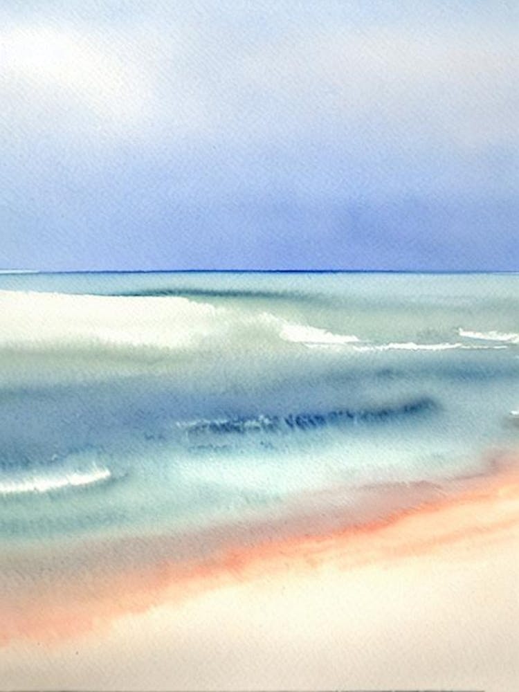 Beadnell Bay Beach, Northumberland Watercolour Art Print by Sand & Surf ...