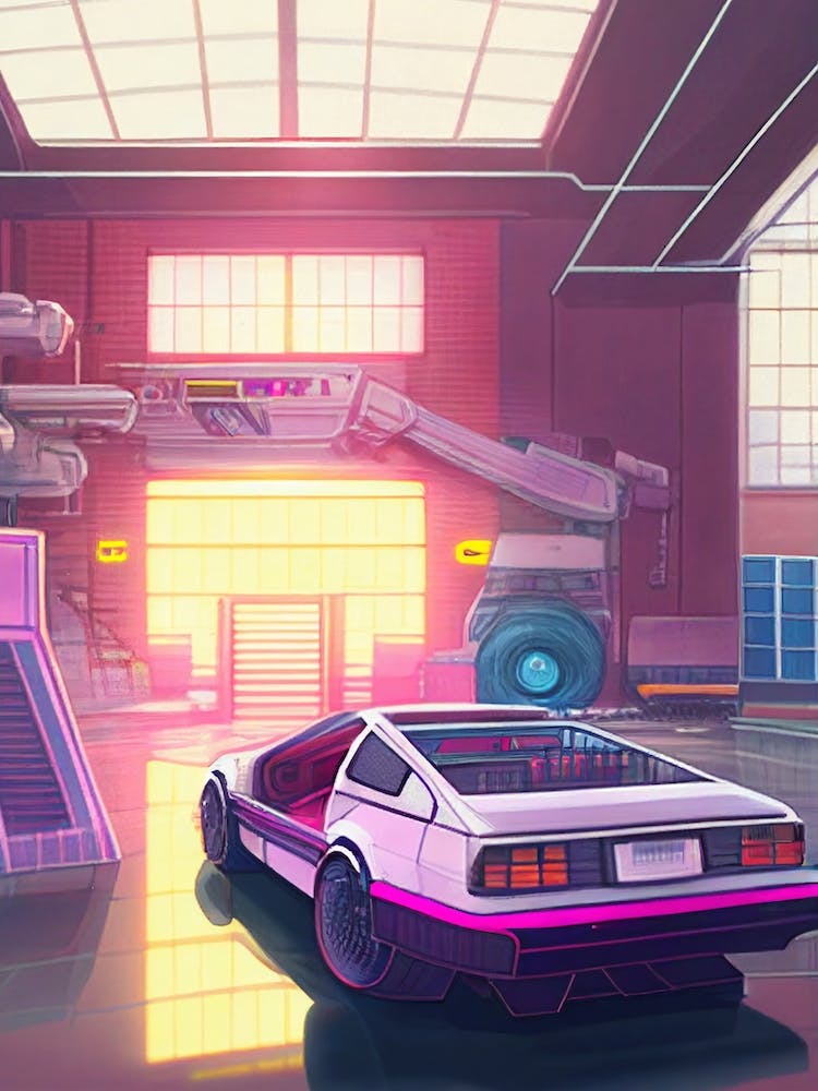Back To The Future Lab Delorean Vaporwave Pink Art Print by Fusion ...