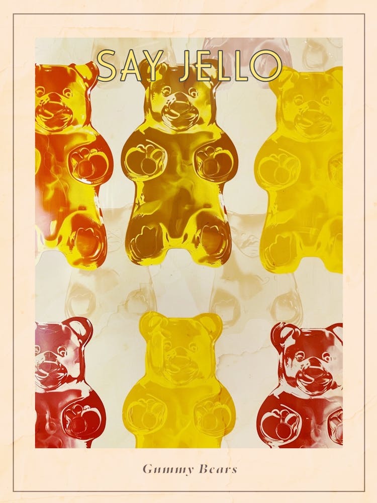 Retro Gummy Bears Candy Sweets Pattern 1 Poster Art Print by Bubblegum ...