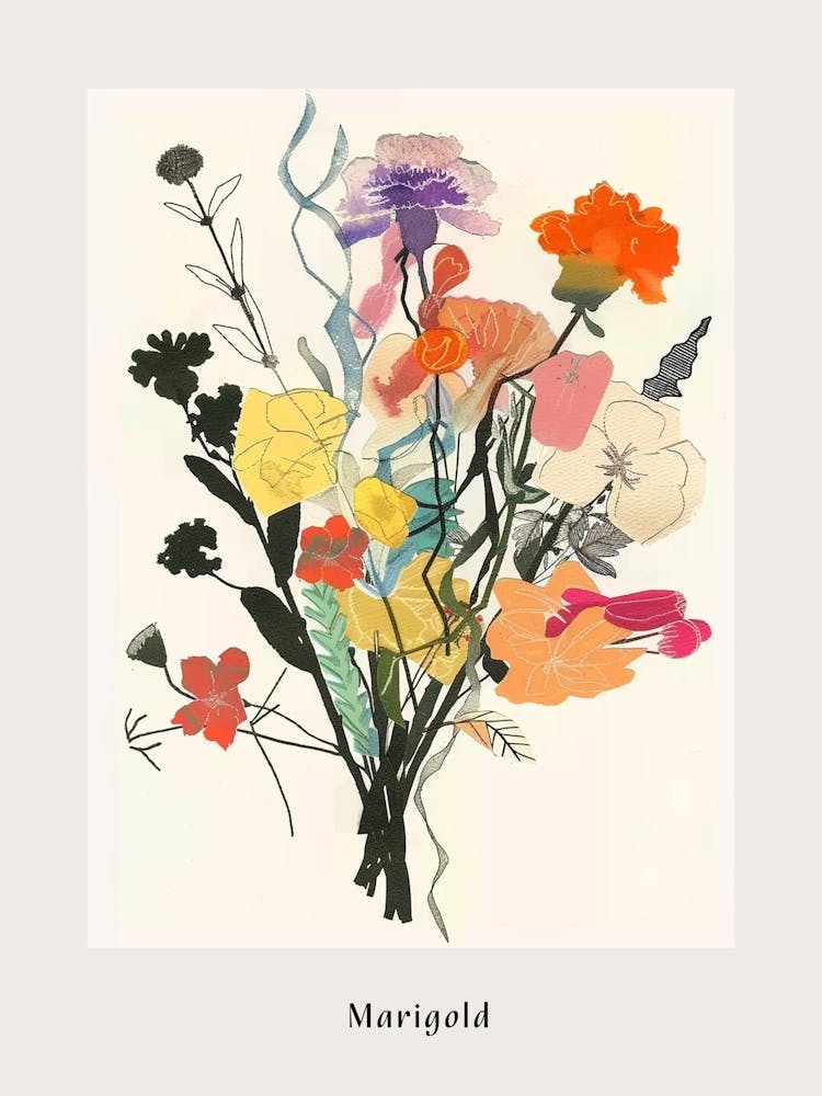 Marigold 2 Collage Flower Bouquet Poster Art Print by Botanic Studio – Fy!