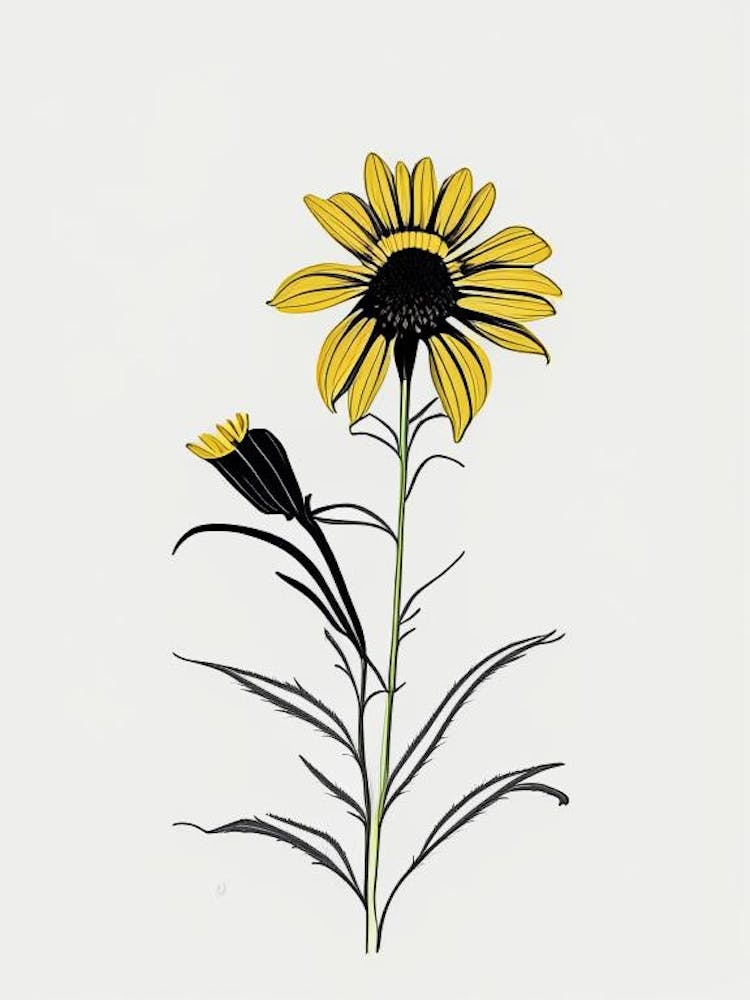 Rudbeckia Floral Minimal Line Drawing 2 Flower Art Print by The Artsy ...