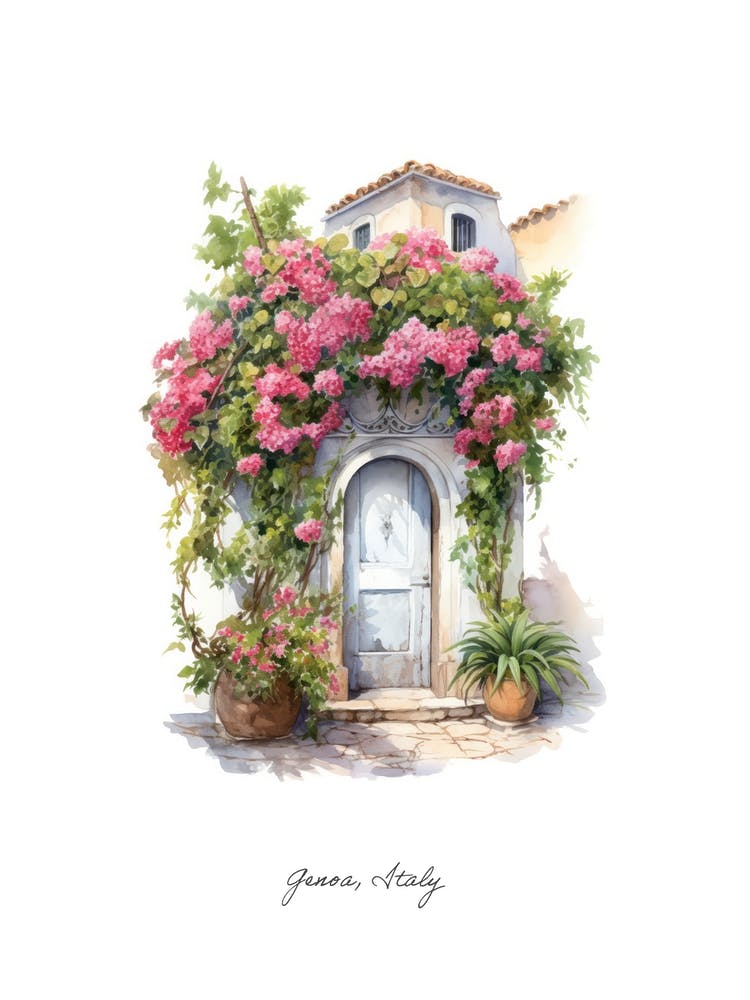 Genoa, Italy Mediterranean Doors Watercolour Painting 2 Poster Art ...