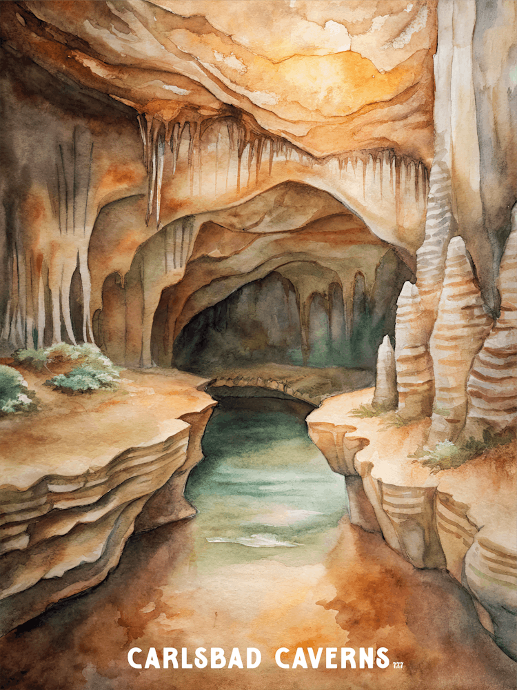 Carlsbad Caverns National Park Watercolor Painting Art Print by ...