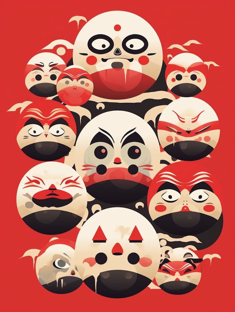 Daruma Dolls Japanese Illustration 1 Art Print by PixelPerfect – Fy!